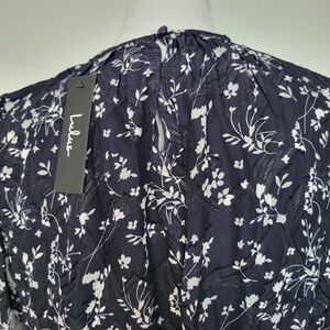 Lulus | Dresses | Nwt Lulus Navy White Floral Sheer Smocked Long Sleeve ...